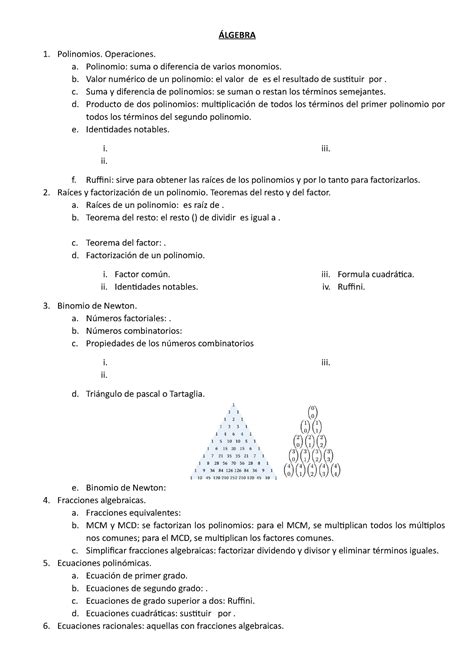 Resumen MATE UD 2 ÁLGEBRA Polinomios Operaciones a Polinomio suma