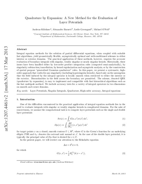 pdf quadrature by expansion a new method for the evaluation of layer potentials leslie