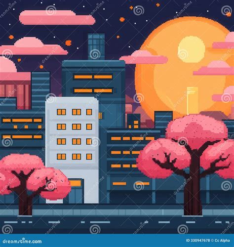 Pixel Art Cityscape Town Street Bit City Landscape Pixelated Scene