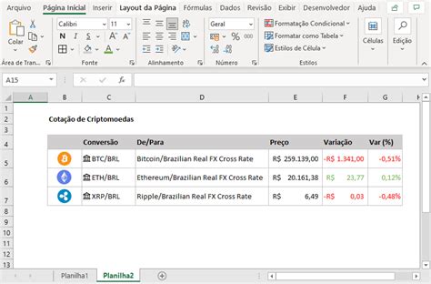 Cotações Automáticas de Criptomoedas no Excel 365 Planilhas Prontas