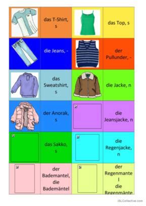 31 Kleidung Bildwörterbücher oder Pairing Aufgabe Vokabel