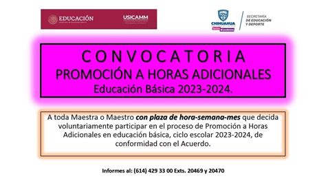 Convocatoria Promoción a Horas Adicionales Educación Básica 2023 2024