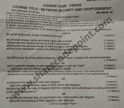 cse403 network security and cryptography mid term exam question paper cse 403 lpu question