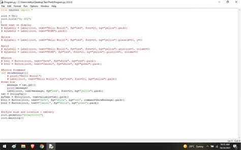 python program to basic text print using the python language tkinter kashipara