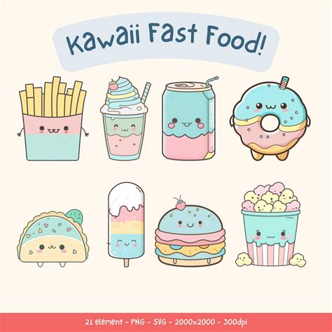 Png Svg Clipart Bundle Kawaii Clipart Kawaii Junk Food Etsy