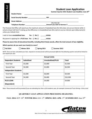 Fillable Online Bates Ctc Student Loan Application Ctc Edu Bates