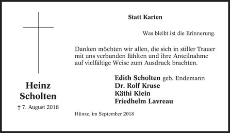 Traueranzeigen Von Heinz Scholten Trauer In NRW De