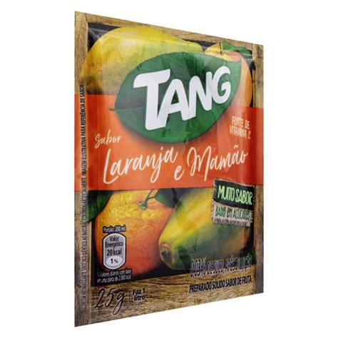Refresco em Pó Laranja e Mamão Tang Pacote 25g Rede Hortimais Brasilia