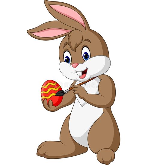 Cartoon Funny Easter Bunny Painting An Egg Stock Vector Illustration