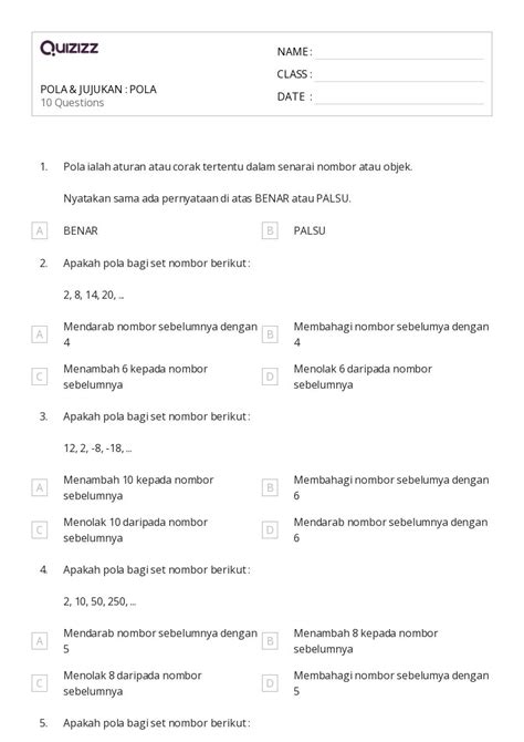 50 Lembar Kerja Pola Bentuk Untuk Kelas 8 Di Quizizz Gratis Dapat