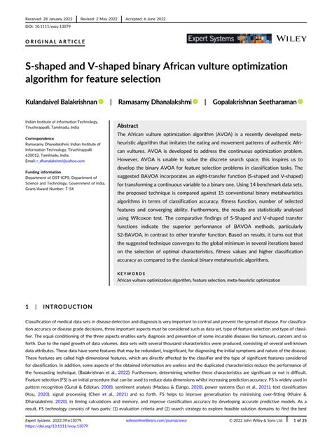 s‐shaped and v‐shaped binary african vulture optimization algorithm for feature selection