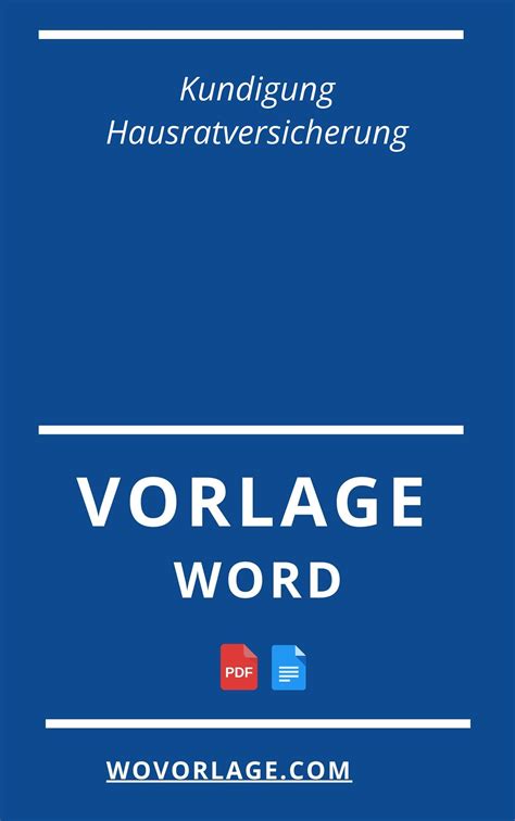 Kündigung Hausratversicherung Vorlage WORD PDF Muster