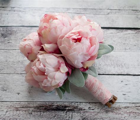 Blush Pink Peony Bouquet With Lamb S Ear And Lace