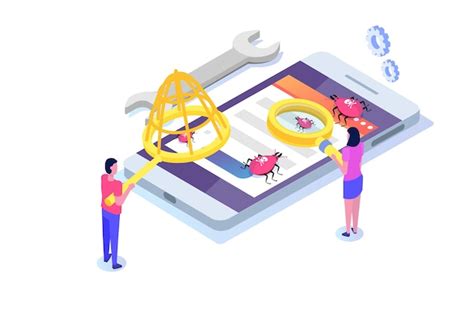 Concept Isométrique De Test De Logiciel Ou D application Débogage Du