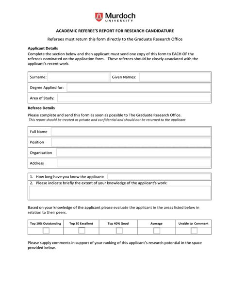 Fillable Online ACADEMIC REFEREES REPORT FOR RESEARCH CANDIDATURE Fax