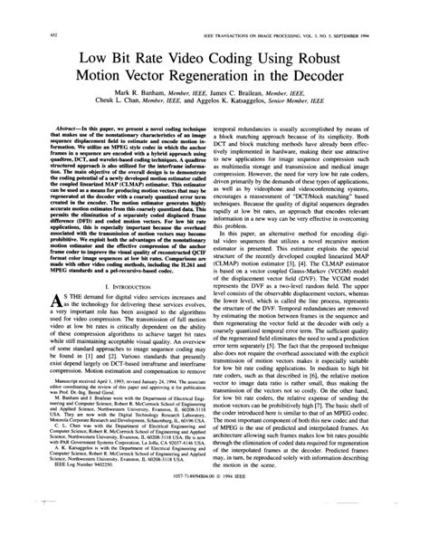 pdf low bit rate video coding using robust motion vector regeneration in the decoder