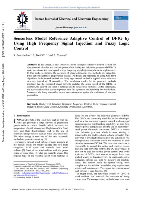 pdf sensorless model reference adaptive control of dfig by using high frequency signal