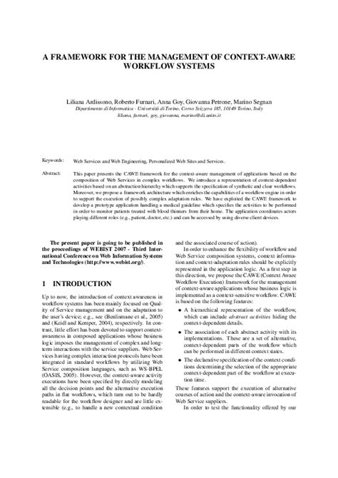 pdf a framework for the management of context aware workflow systems anna goy