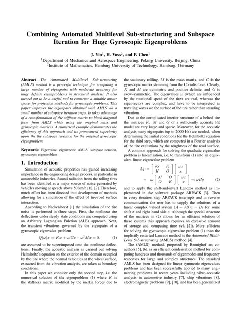 pdf combining automated multilevel substructuring and subspace iteration for huge gyroscopic