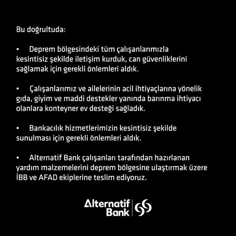 Alternatif Bank on Twitter Alternatif Bank olarak deprem bölgesindeki