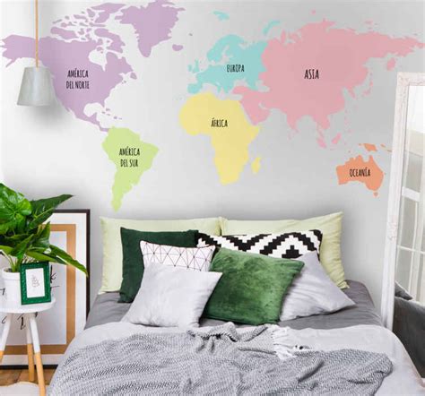 Vinilo Pared Mapamundi Continentes Colores Pastel Tenvinilo The Best