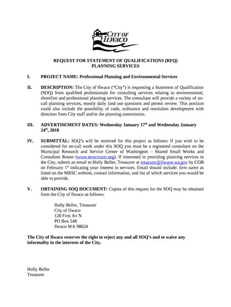 Request For Qualifications Template Prntbl Concejomunicipaldechinu Gov Co