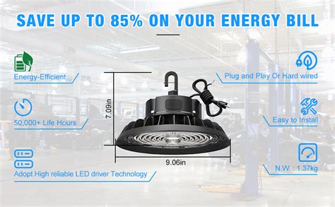 G GJIA Upgraded LED High Bay Shop Light 100 800 60W 3 Watts Adjustable