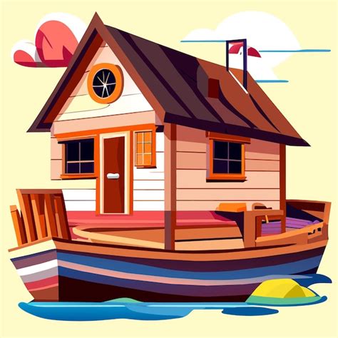 Vector encantador casa de madera barco caricatura ilustración