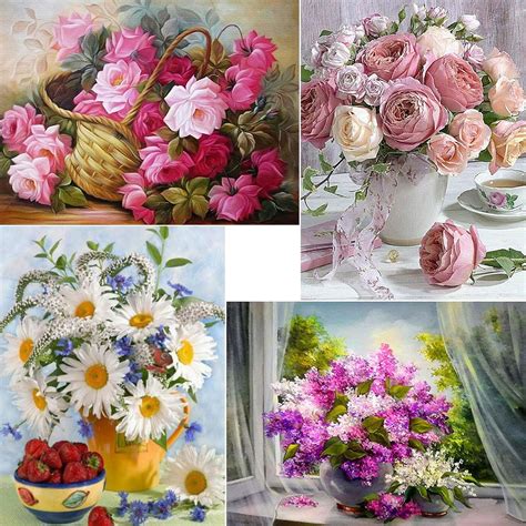 ARTDOT 4 Set Diamant Painting Bilder 5D Diamant Painting Blumen Mit