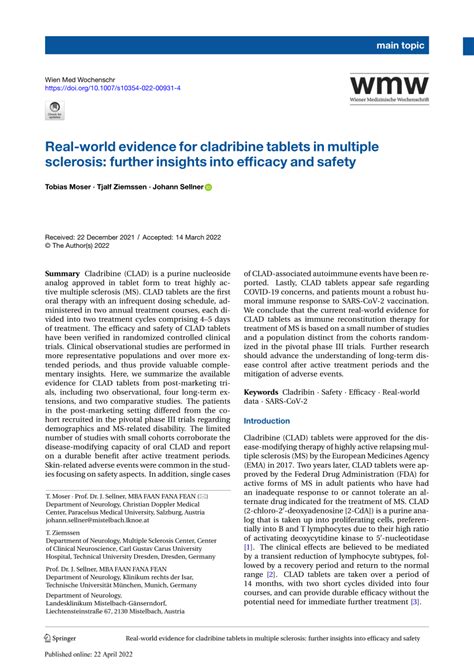 Pdf Real World Evidence For Cladribine Tablets In Multiple Sclerosis