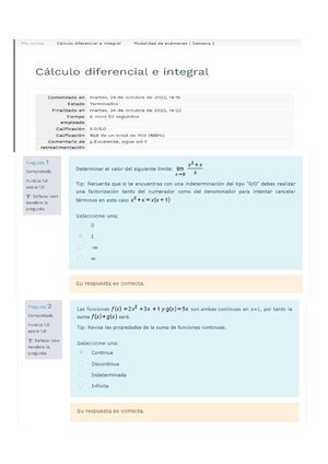 Modalidad de exámenes Semana 3 Revisión del intento calculo diferencial