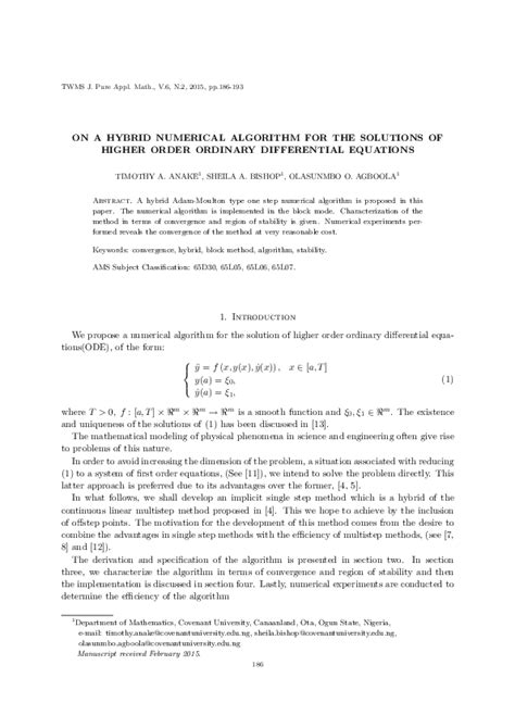 pdf on a hybrid numerical algorithm for the solutions of higher order ordinary differential