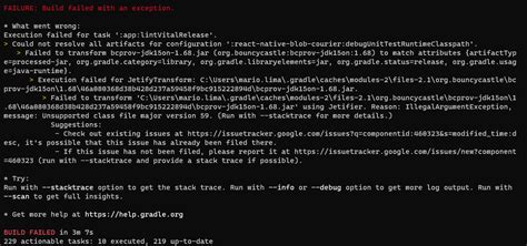 error when trying to generate apk with the lib could not resolve all artifacts for