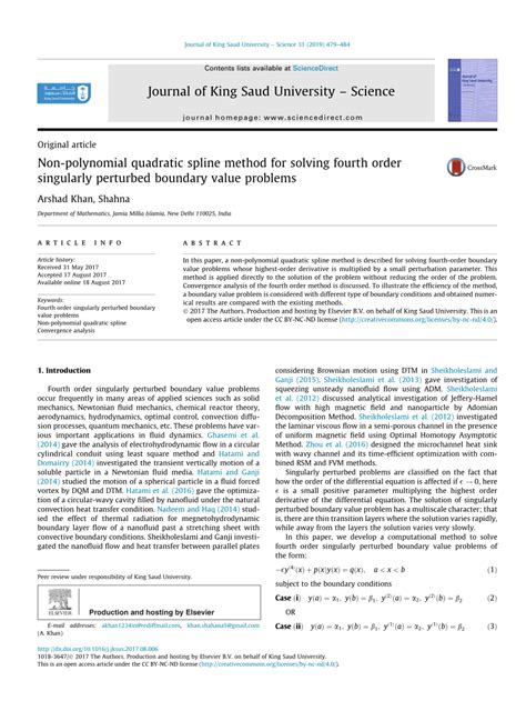 pdf non polynomial quadratic spline method for solving fourth order singularly perturbed