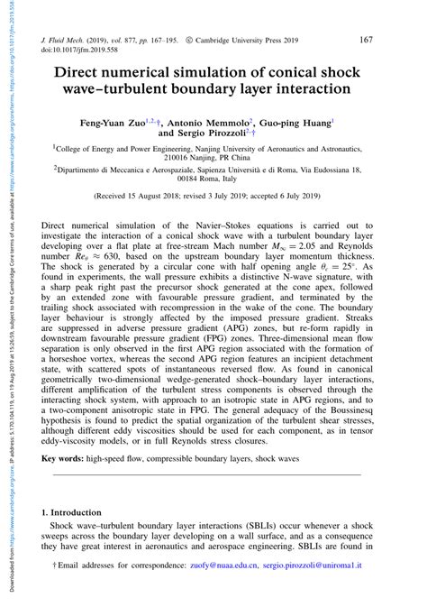 pdf direct numerical simulation of conical shock wave turbulent boundary layer interaction