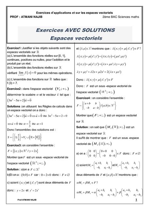 Espaces vectoriels Corrigé série d exercices 1 AlloSchool