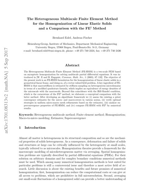 pdf the heterogeneous multiscale finite element method for the homogenization of linear