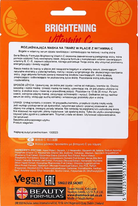 Masque Tissu La Vitamine C Pour Visage Beauty Formulas Brightening