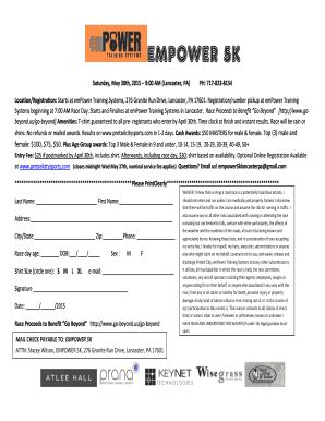 Fillable Online EMPOWER 5K EmPower Training Systems Fax Email Print