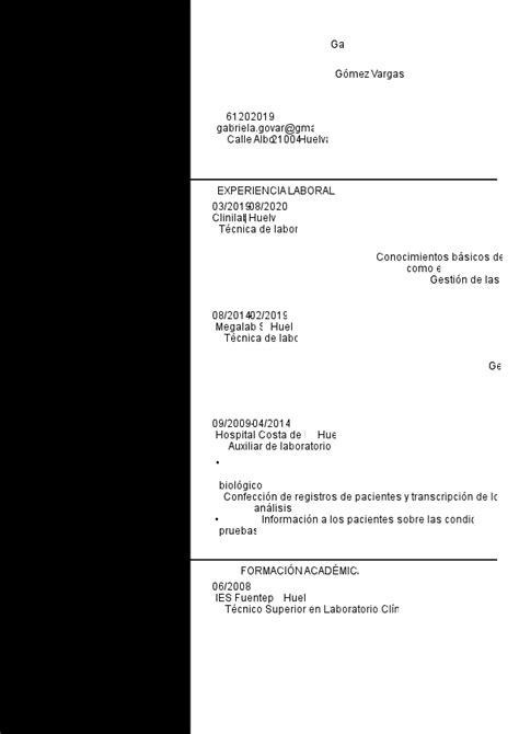 Ejemplos De Cv T Cnico De Laboratorio Micvideal