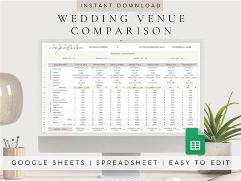 Wedding Venue Venue Comparison Spreadsheet Wedding Planner Instant