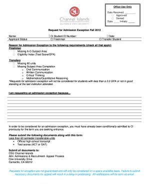 Fillable Online Csuci Admission Exception Review Form Fall Doc