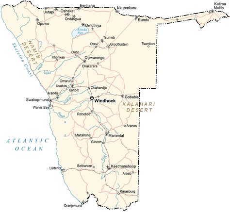 Detailed Political Map Of Namibia With All Cities And Highways The