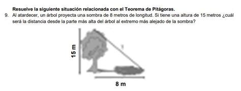 Resuelve la siguiente situación relacionada con el Teorema de Pitágoras