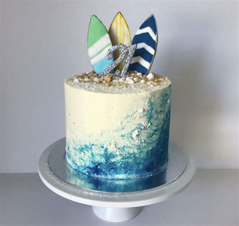 Cakes Food Blue Surfer Birthday Boy 21 Waves Surf Cake