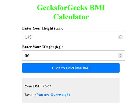 BMI Calculator Using React GeeksforGeeks