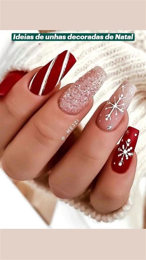 Ideias de unhas decoradas de Natal Unhas enfeitadas Unhas natalícias