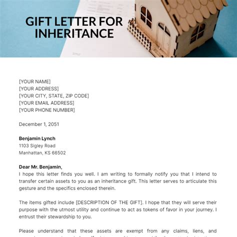 Gift Letter For Inheritance Template Template Net