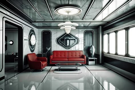 Retro Futuristic Style Attic Interior With Strong Geometric Walls