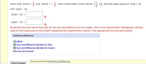 solved given that sin a 3 4 and cos b − 1 5 with a